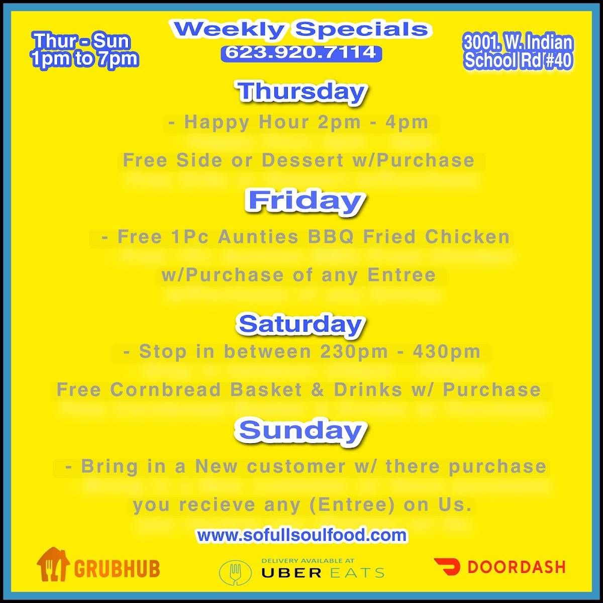 Menu at SO FULL SOUL FOOD restaurant, Phoenix, W Thomas Rd
