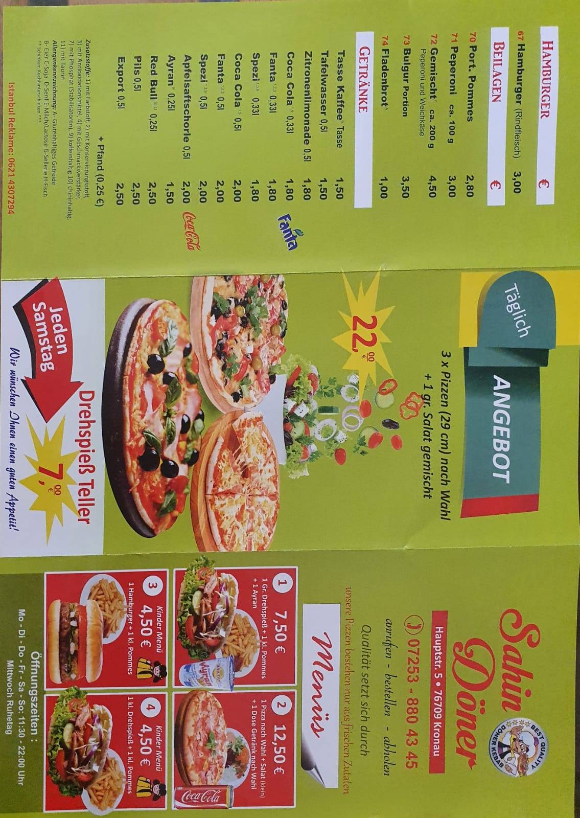 Speisekarte von Sahin Döner(1997Fam.betrieb) restaurant, Kronau