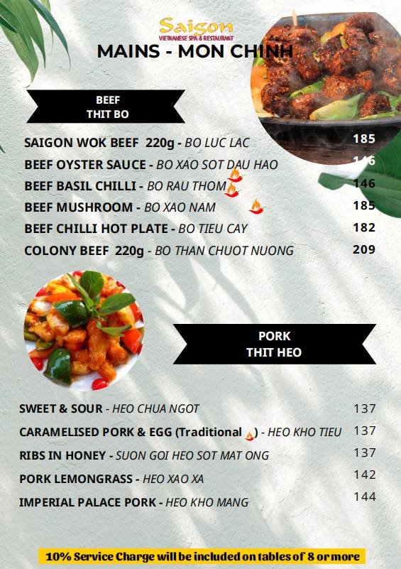 Menu at Saigon Restaurant, Sandton, Coner Rivonia road & Mutual Ave