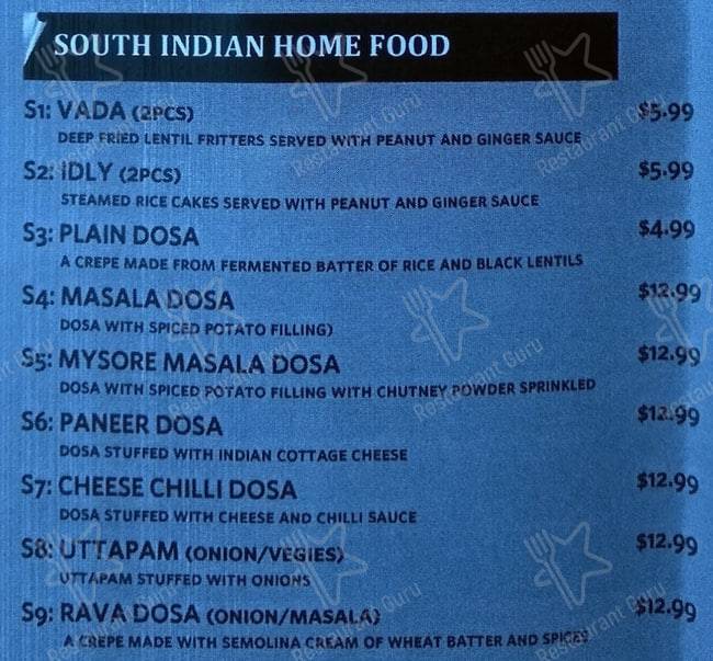 Menu at Saina Indian Restaurant, Preston