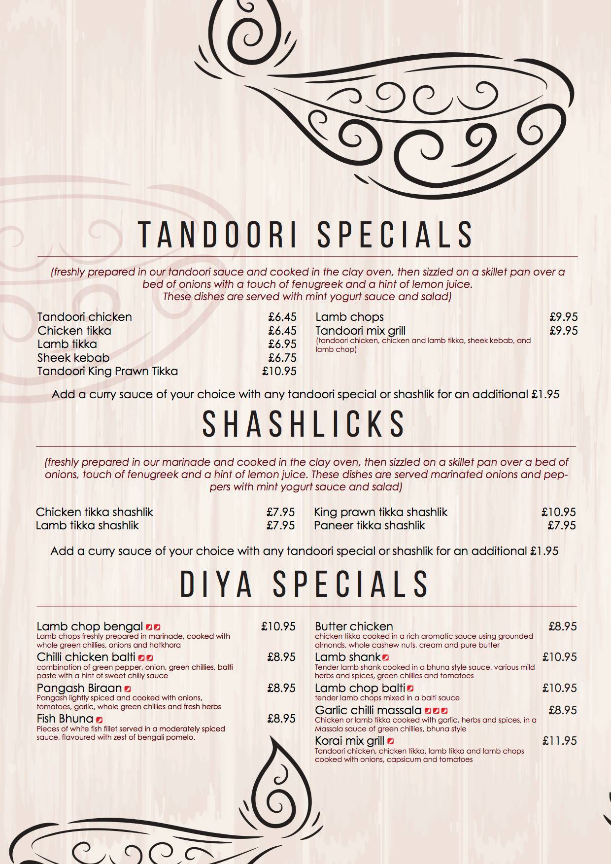 Menu at Diya restaurant, St Helens, E Lancashire Rd