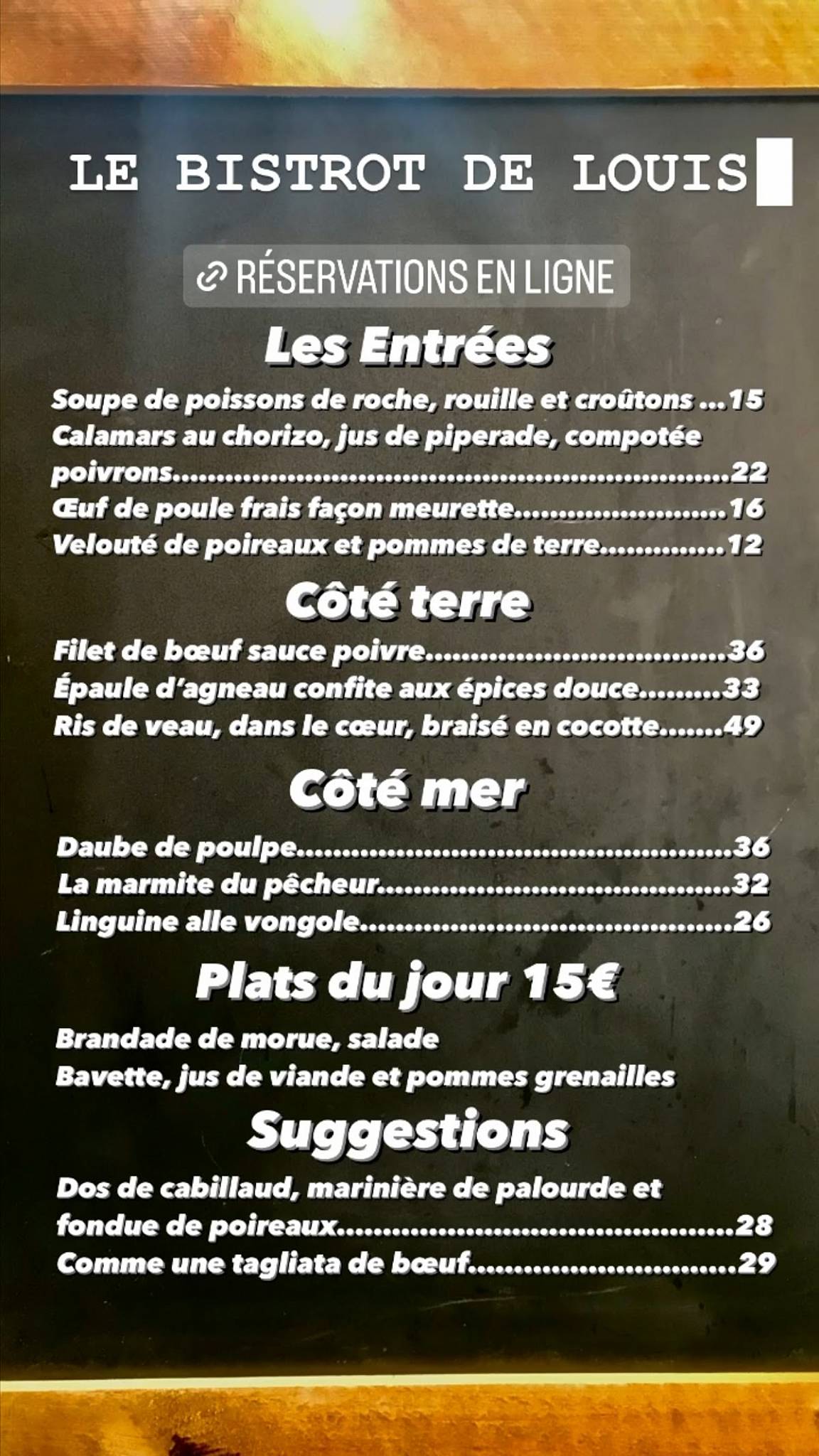Menu au Le bistrot de Louis restaurant, Sainte-Maxime