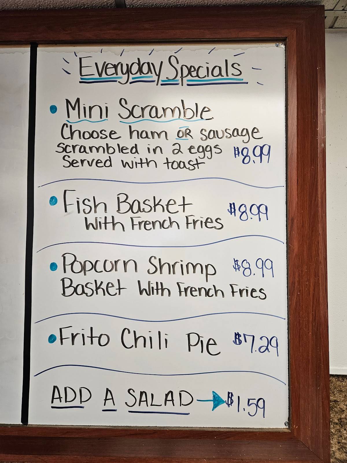 Menu at Bayard's Cafe, Salina