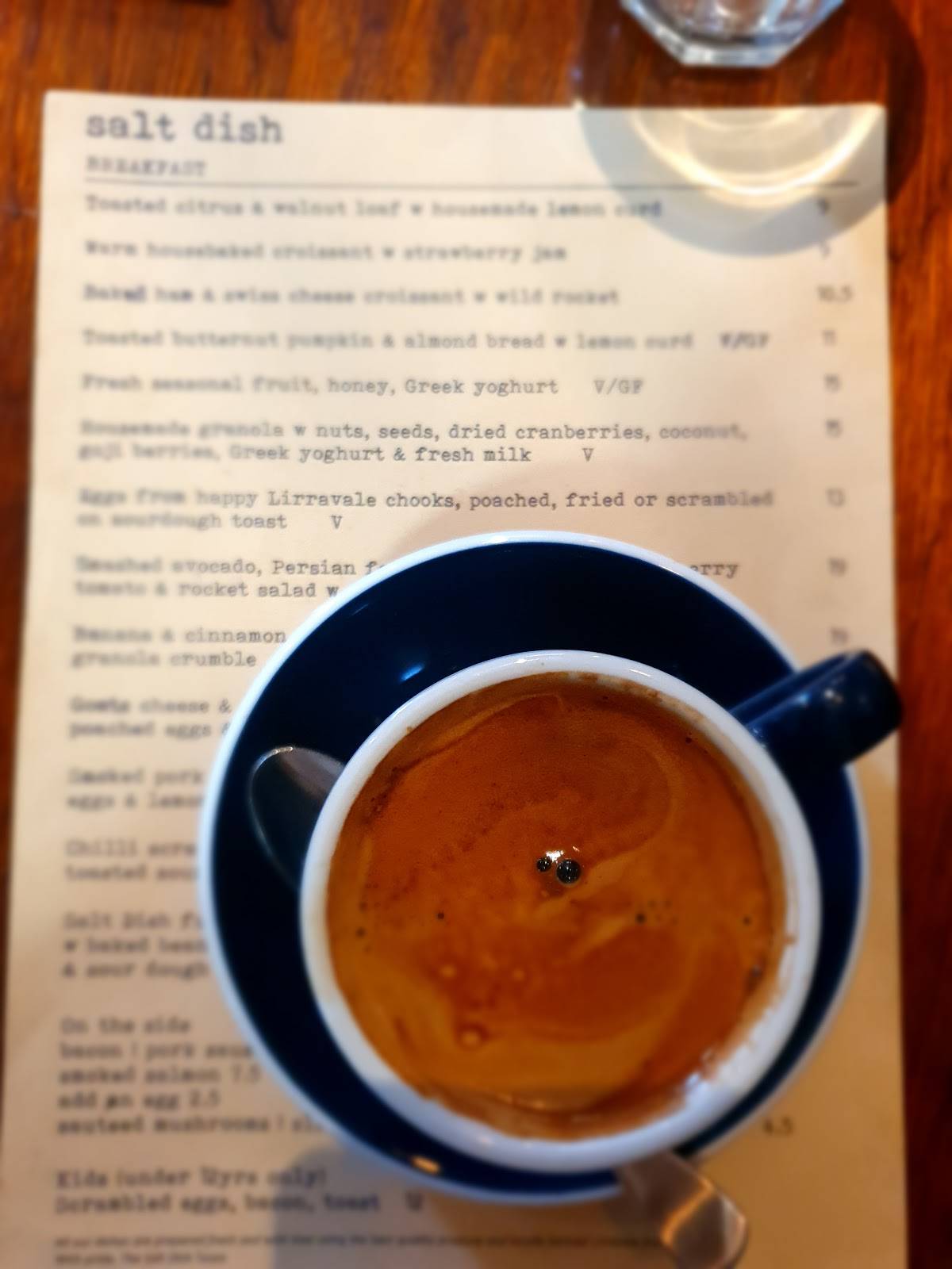 Menu at Salt Dish restaurant, Geraldton