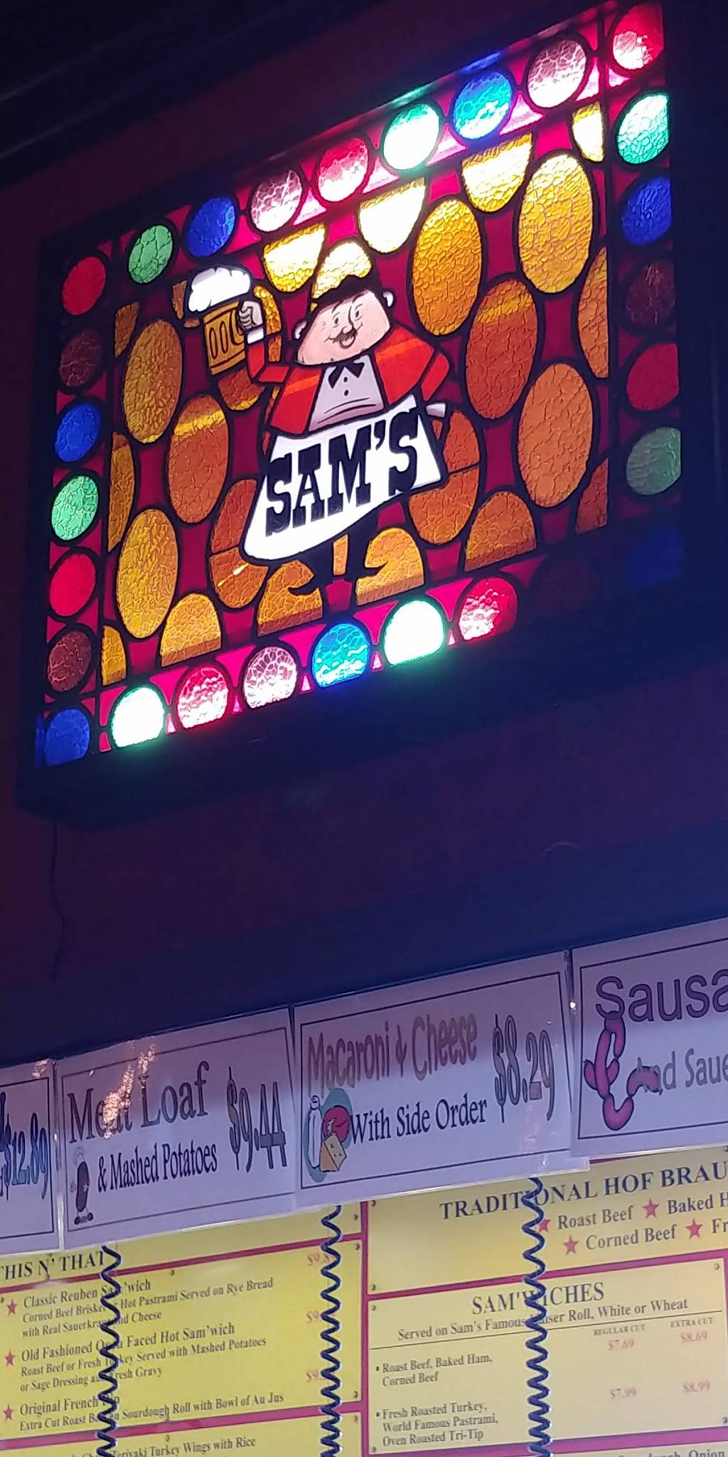 Menu at Sam's Hof Brau restaurant, Sacramento, Watt Ave