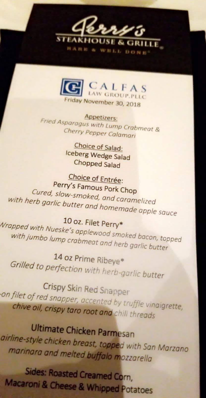 Menu at Perry's Steakhouse & Grille, San Antonio