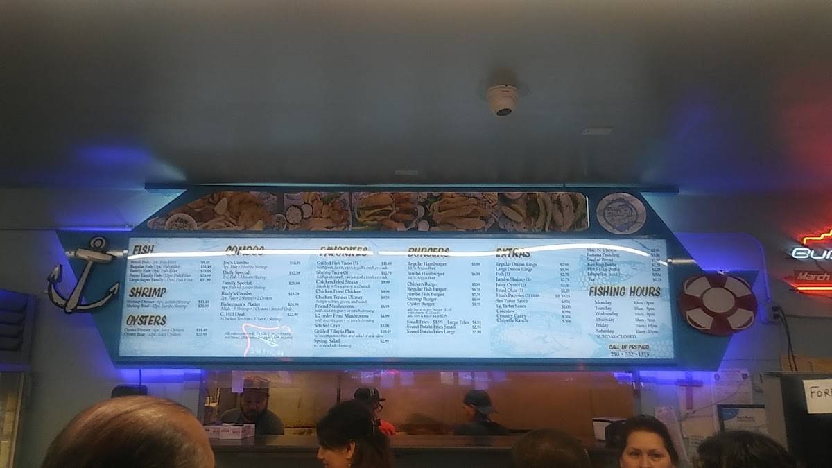 Menu at Rudy's Seafood restaurant, San Antonio