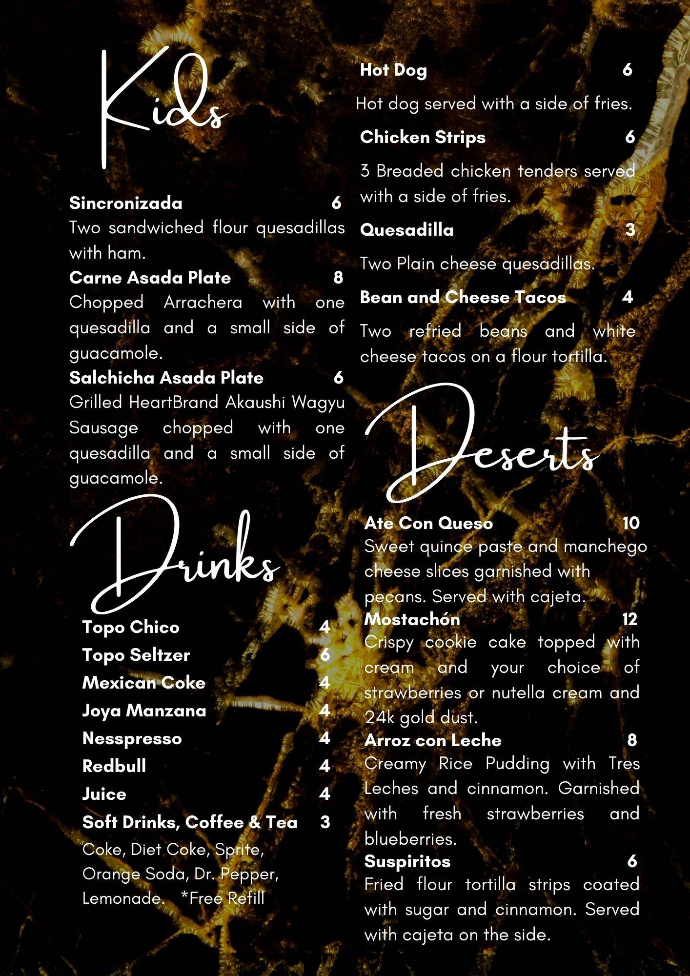 Menu at Tu Asador steakhouse, Castle Hills