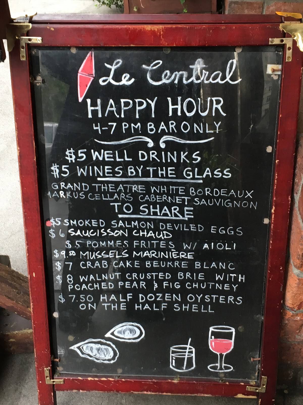 Menu at Le Central restaurant, San Francisco