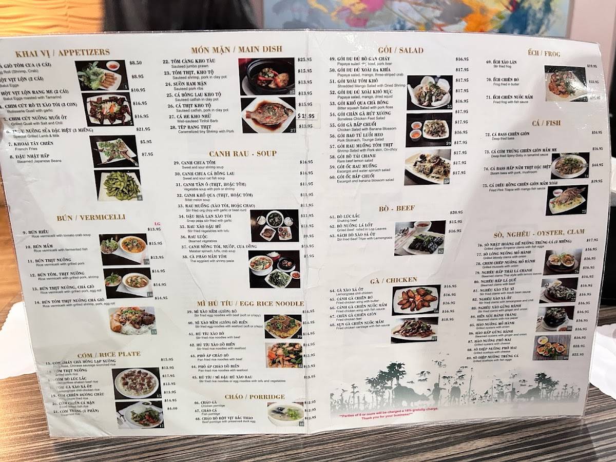 Menu at Dong Que Restaurant, San Jose, 2852 Alum Rock Ave
