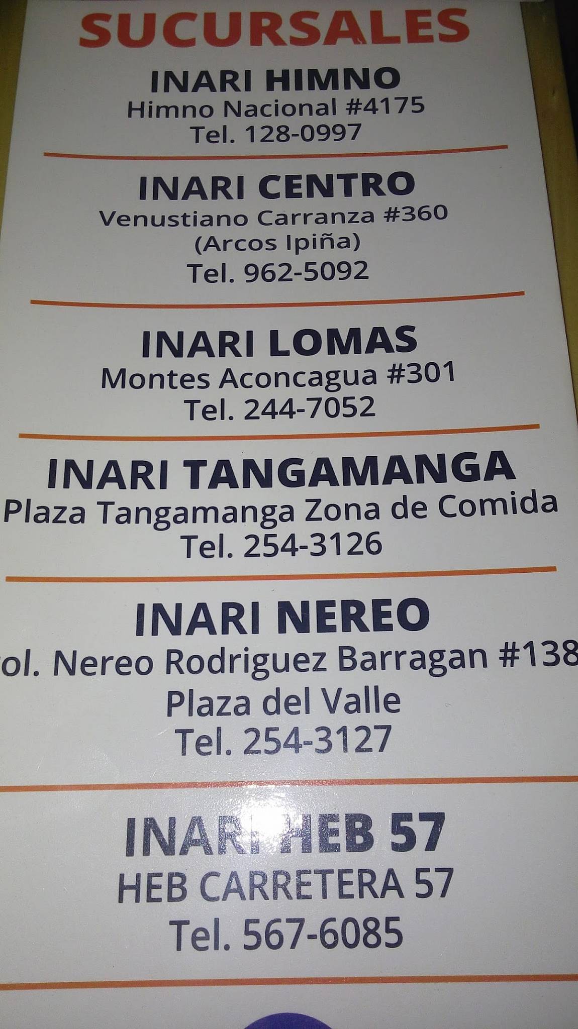 Carta del restaurante Sushi INARI, San Luis Potosi, Av. Venustiano ...