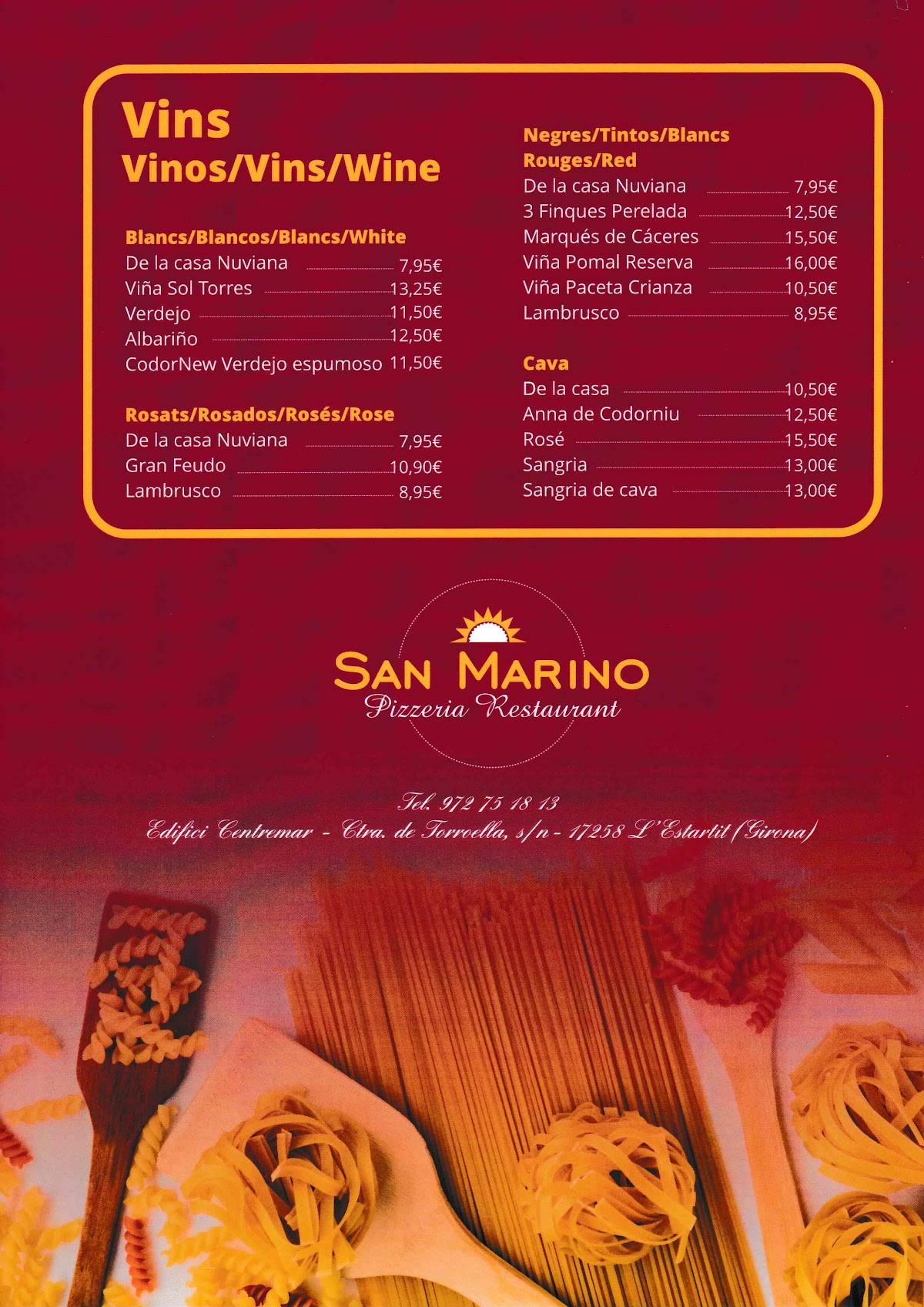 Menu at San Marino pizzeria, Els Griells