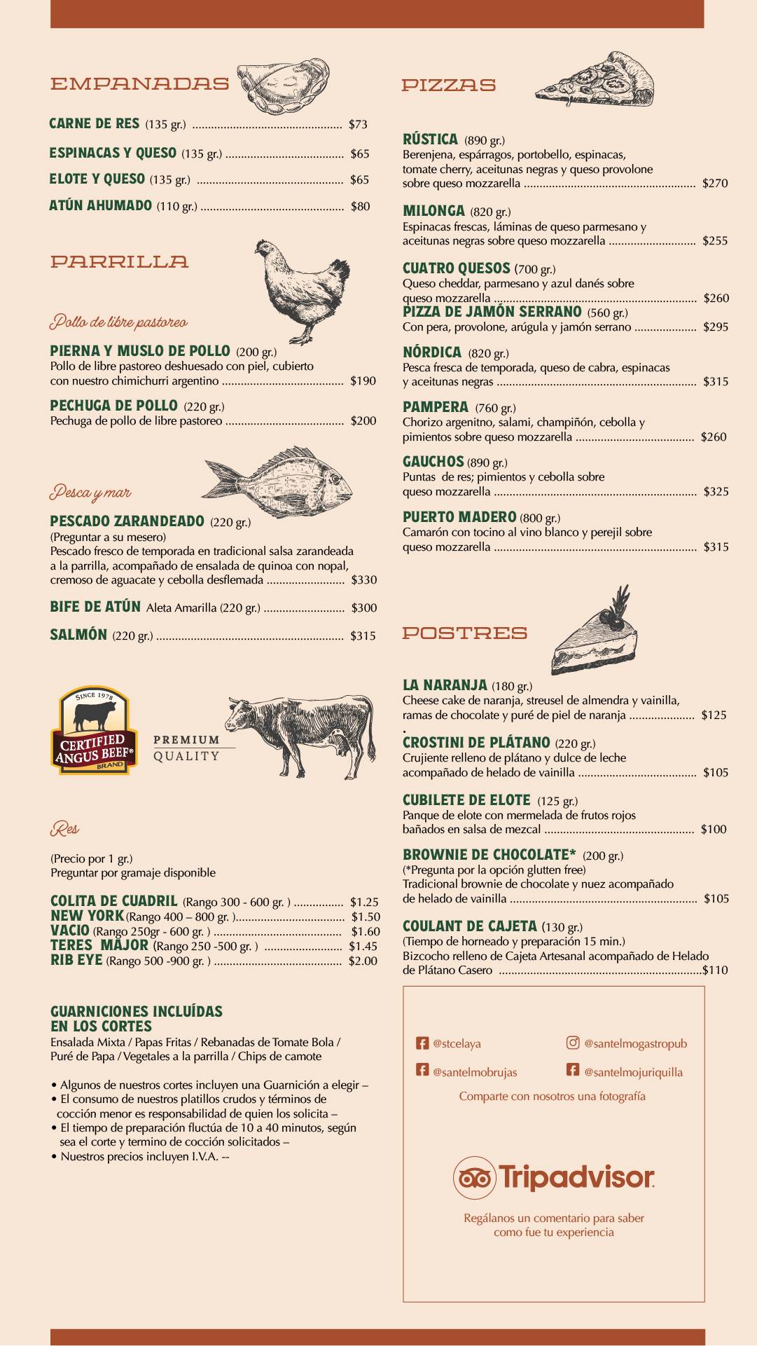 Carta del pub y bar San Telmo Celaya, Celaya