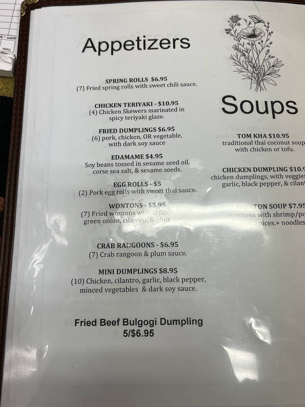 Menu at Secret Thai Cafe, Sandpoint