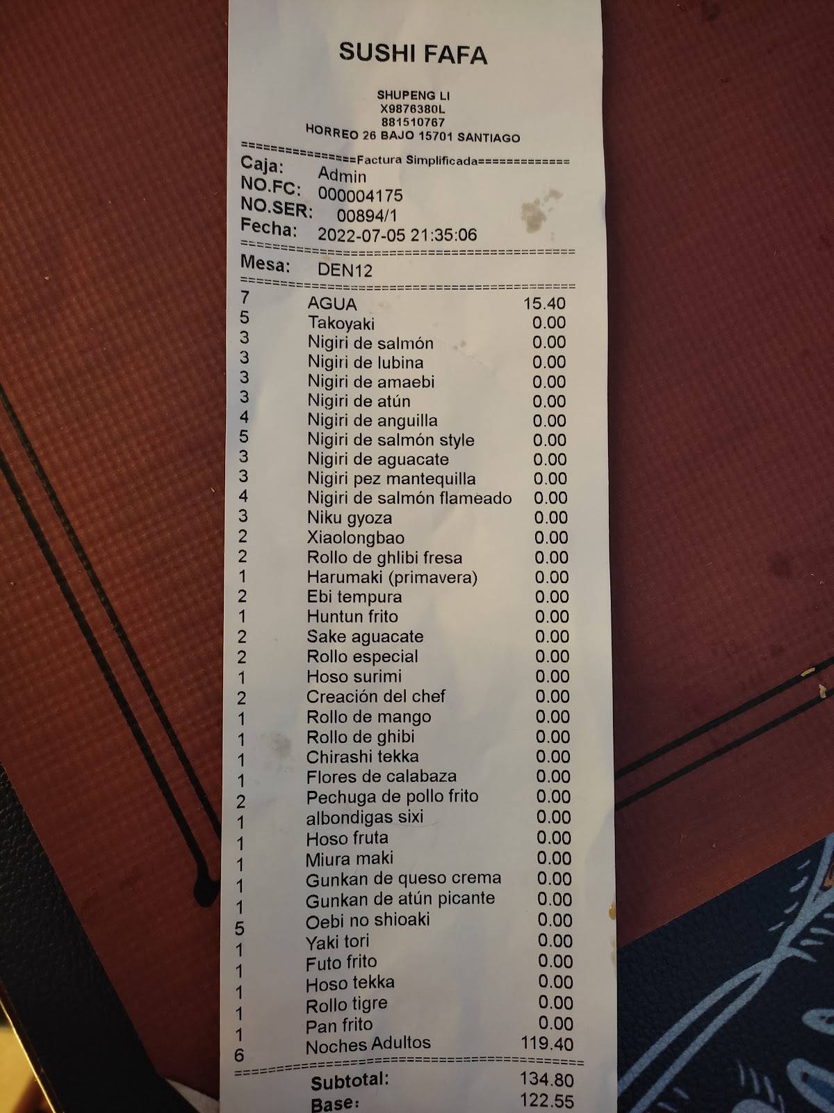 Carta del restaurante SUSHI FAFA BUFFET, Santiago del Compostela