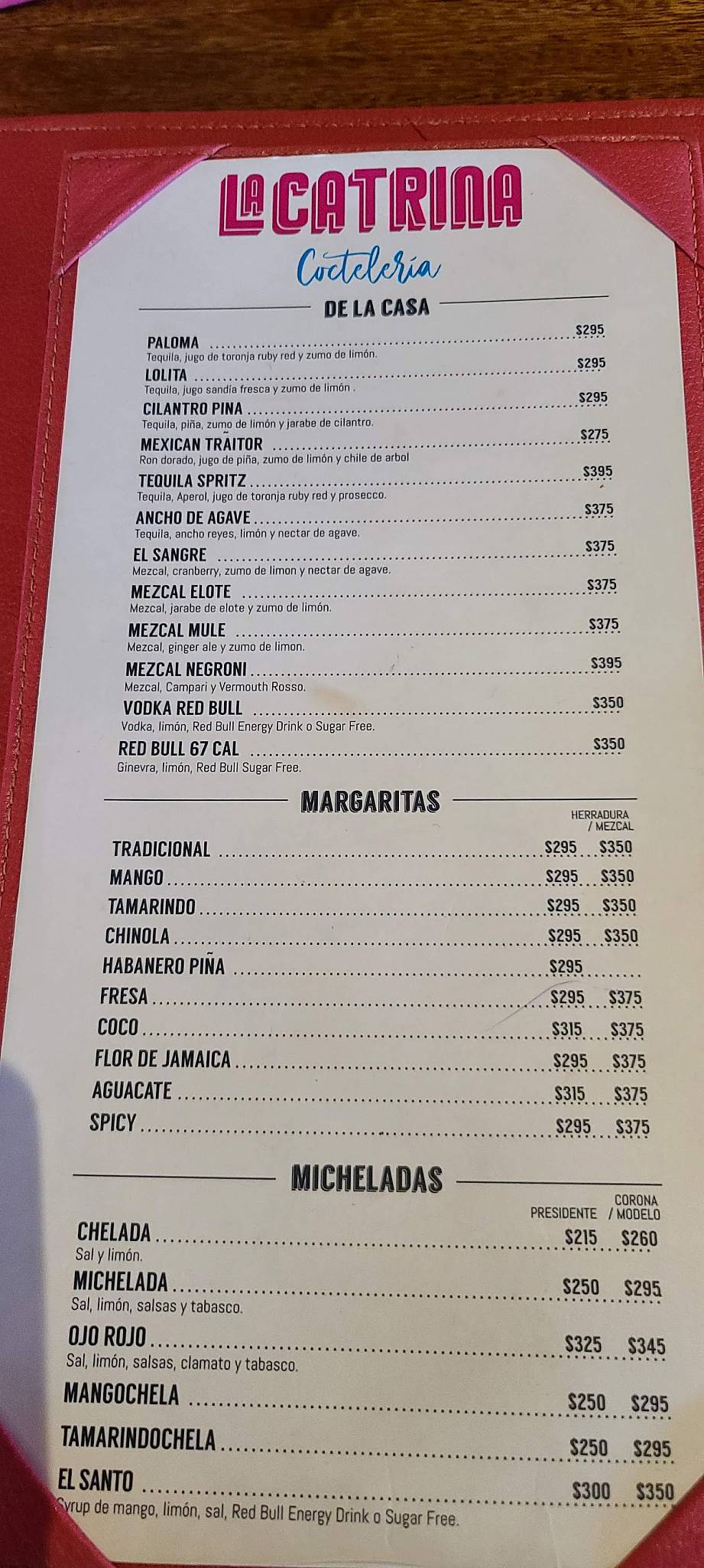 Menu at La Catrina restaurant, Santo Domingo, C. Max Henriquez Ureña
