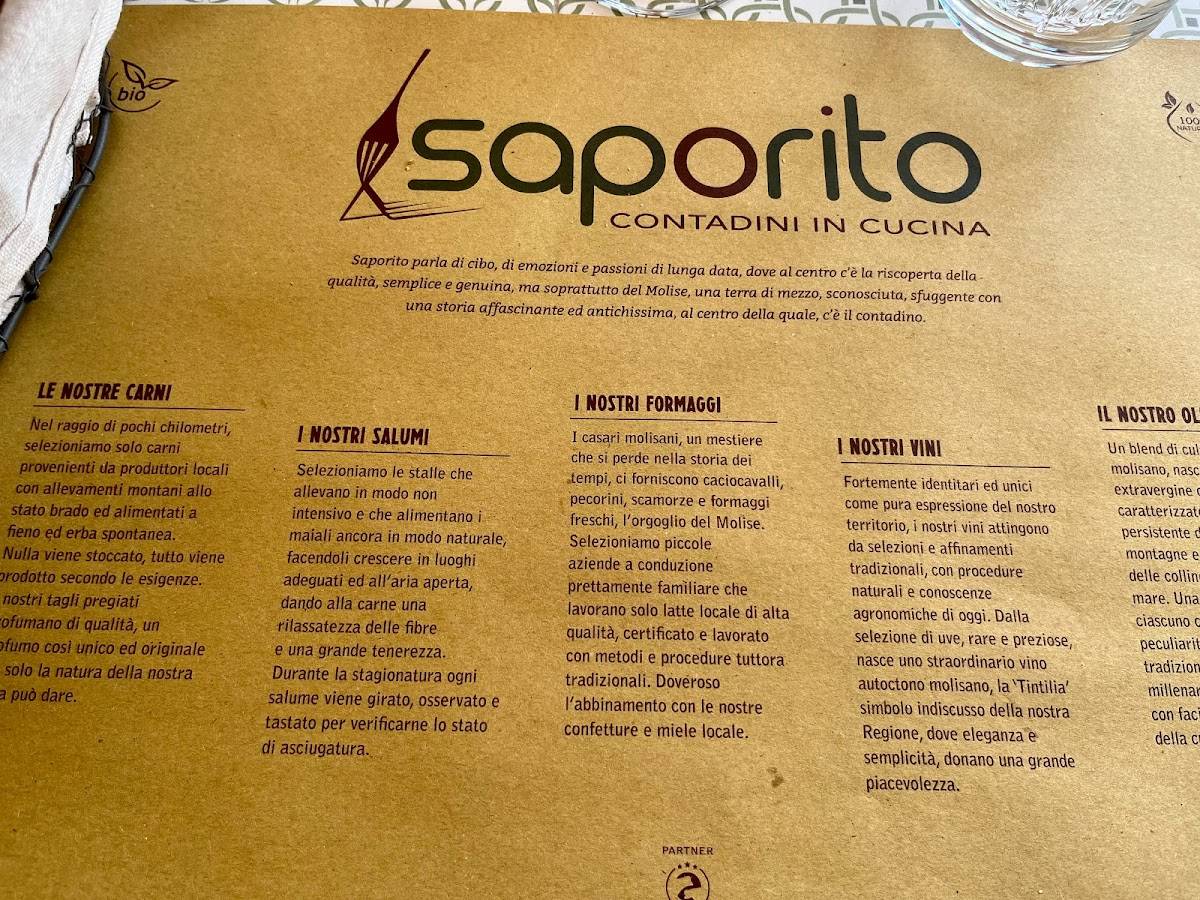 Speisekarte von Saporito restaurant, Castel San Vincenzo