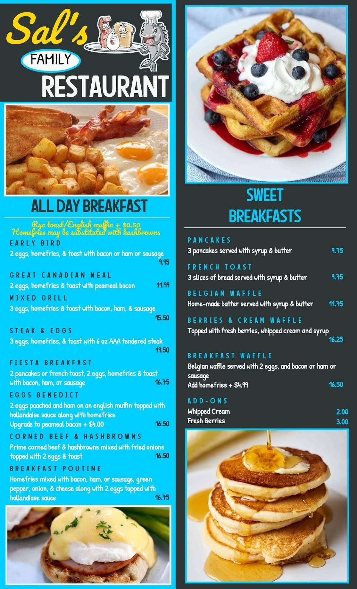 Menu at Sal's Family Restaurant, Sarnia