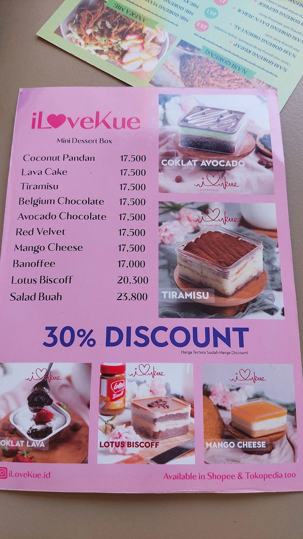 Menu at Satu Meja restaurant, West Jakarta
