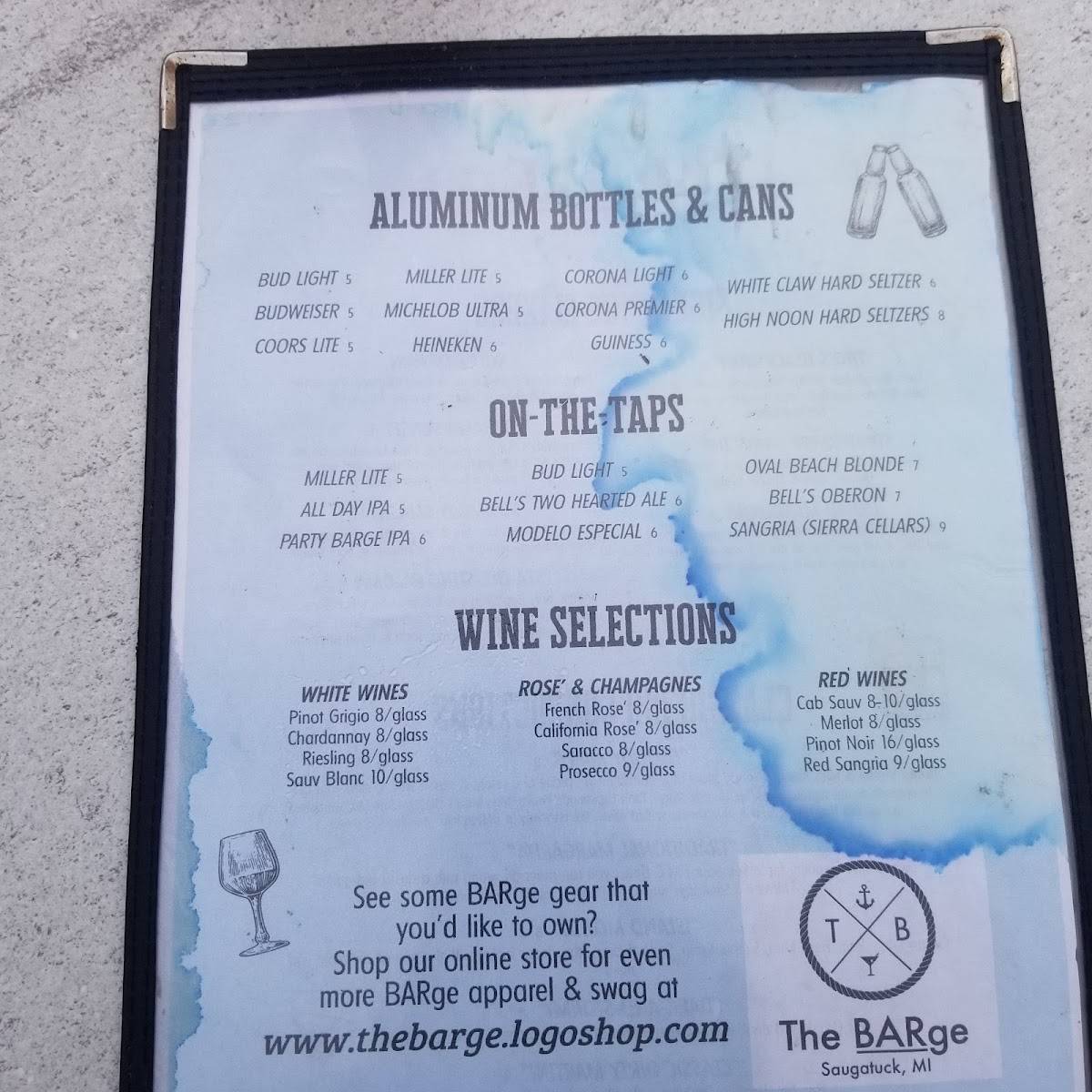 Menu at The BARge, Saugatuck