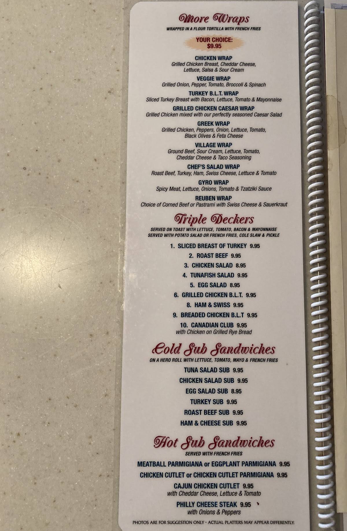Menu at Village Diner restaurant, Saugerties, 140 Main St