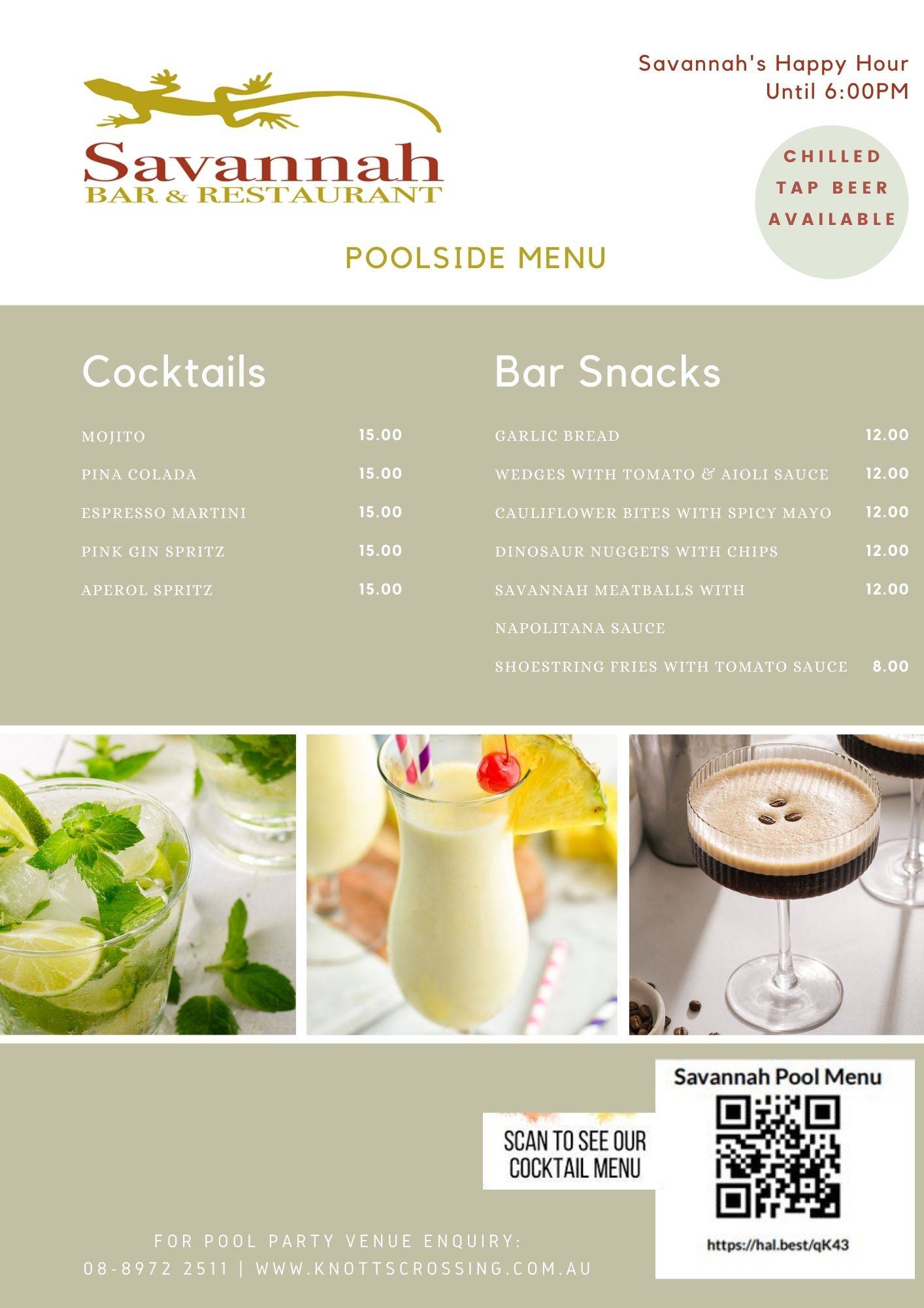 Menu at Savannah Bar & Restaurant (Knotts Crossing Resort), Katherine