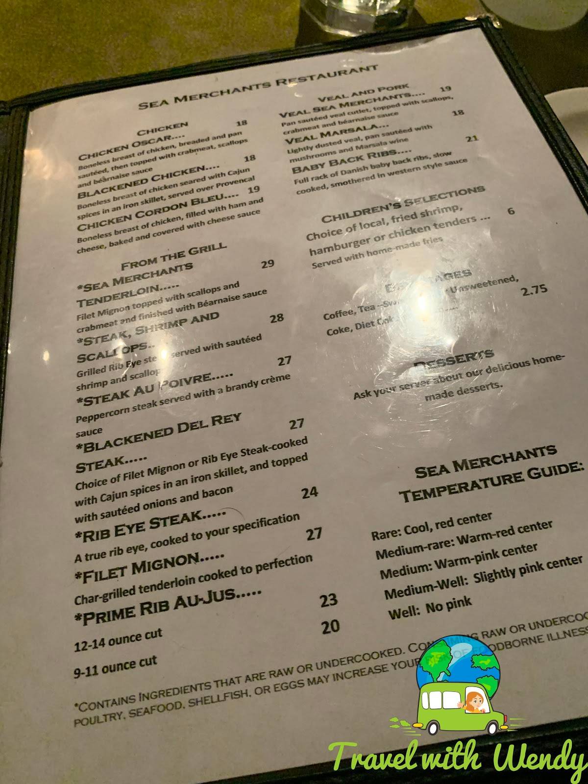 Menu at Sea Merchants Restaurant, North Myrtle Beach