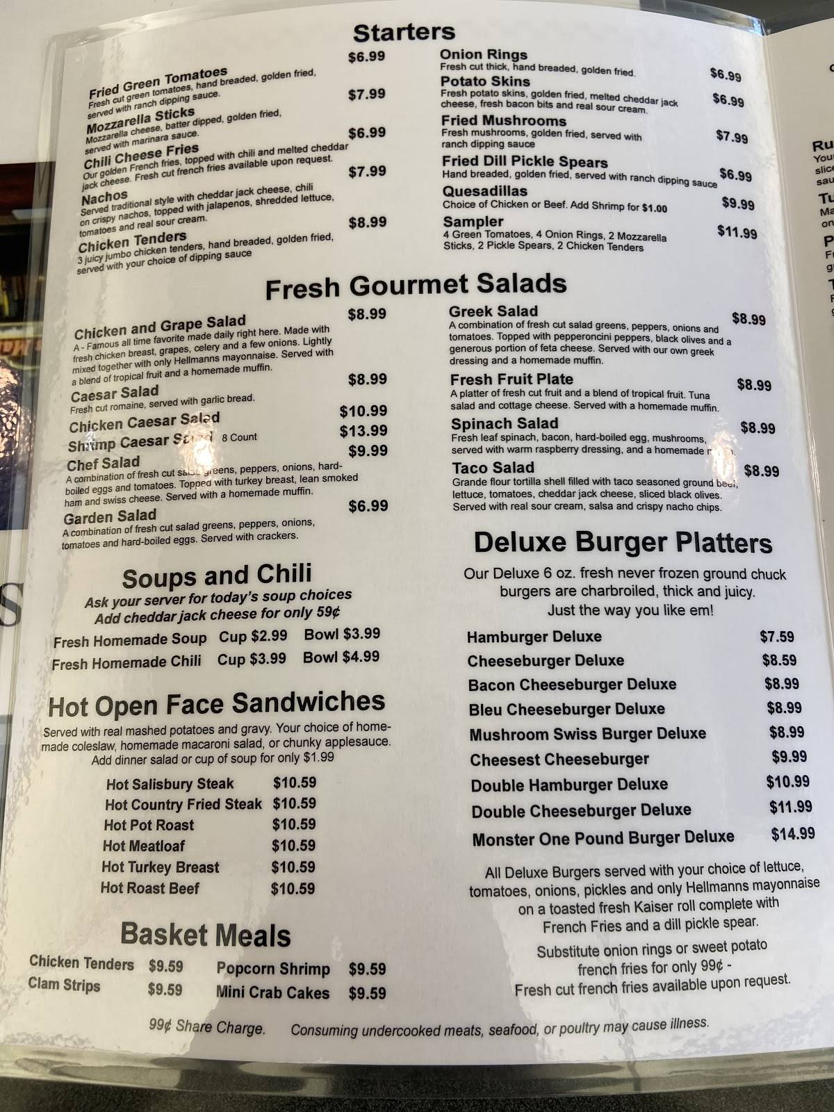 Menu at Sebring Diner restaurant, Sebring, US Hwy 27 S