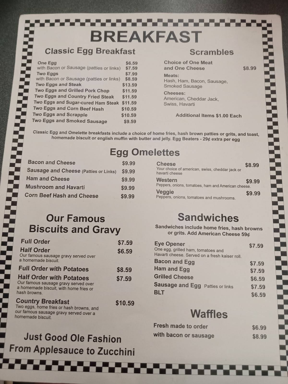 Menu at Sebring Diner restaurant, Sebring, US Hwy 27 S