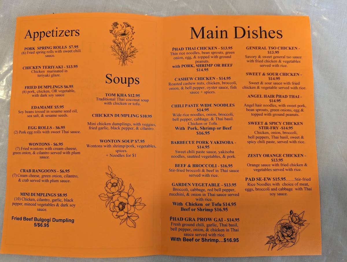 Menu at Secret Thai Cafe, Sandpoint