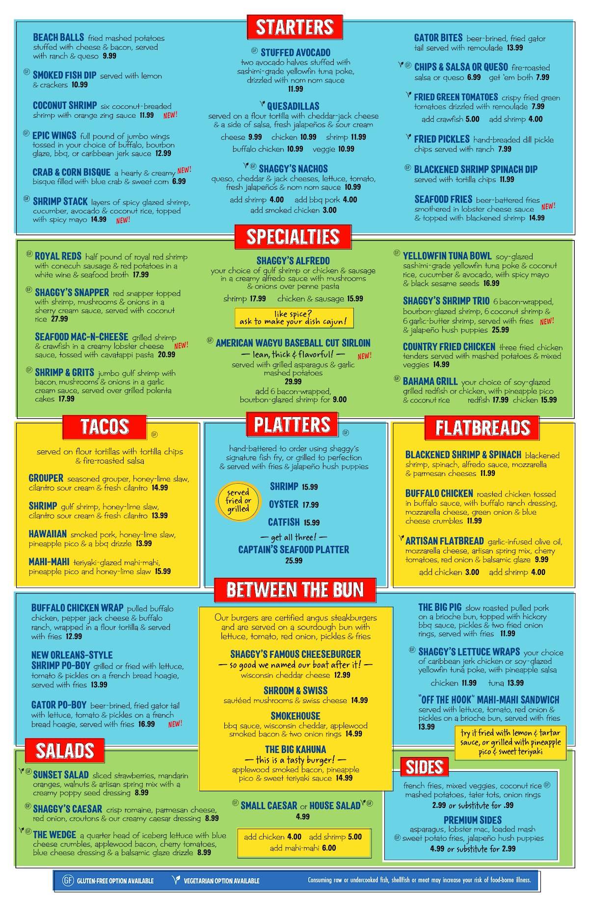 Menu at Shaggy's Biloxi Beach pub & bar, Biloxi, Beach Blvd