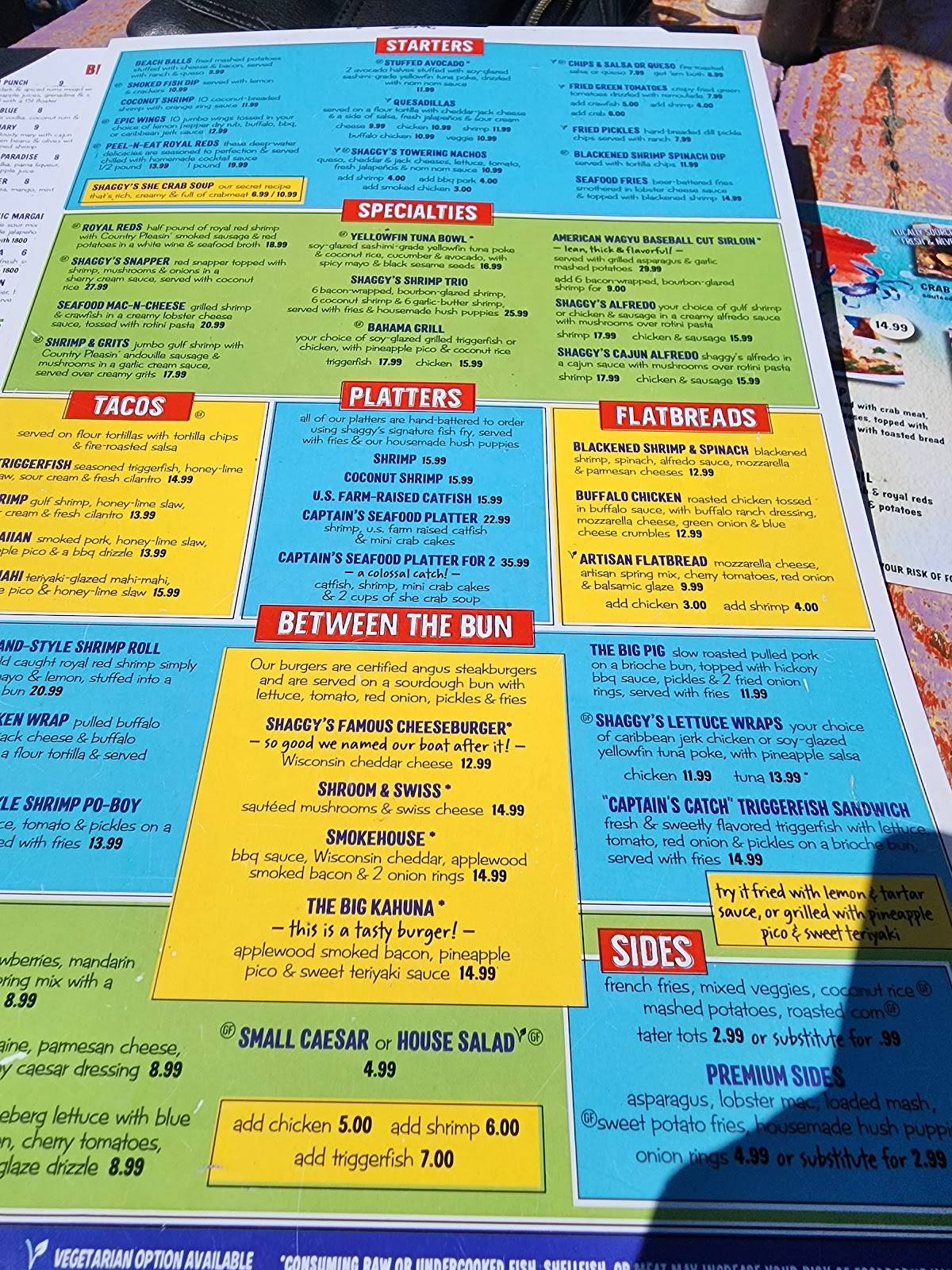 Menu at Shaggy's Biloxi Beach pub & bar, Biloxi, Beach Blvd
