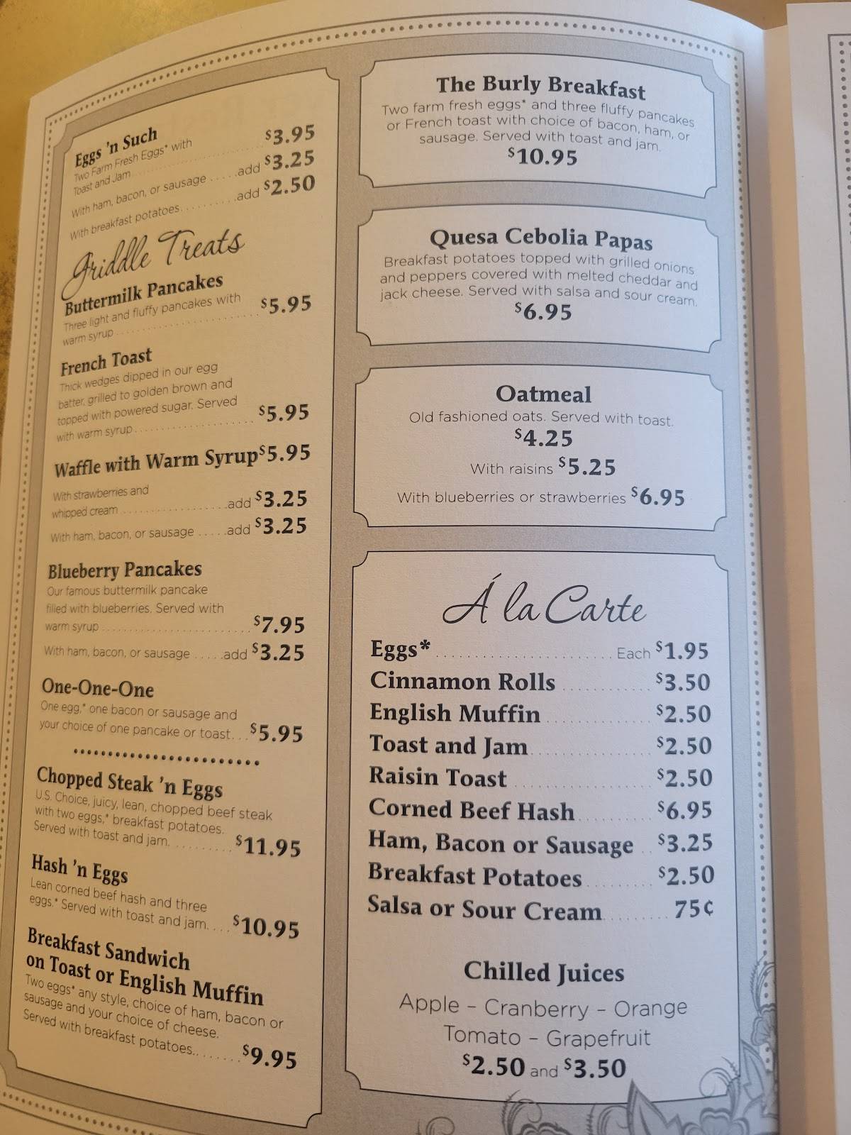 Menu at Sheila Mae's Town Fryer restaurant, Burlington