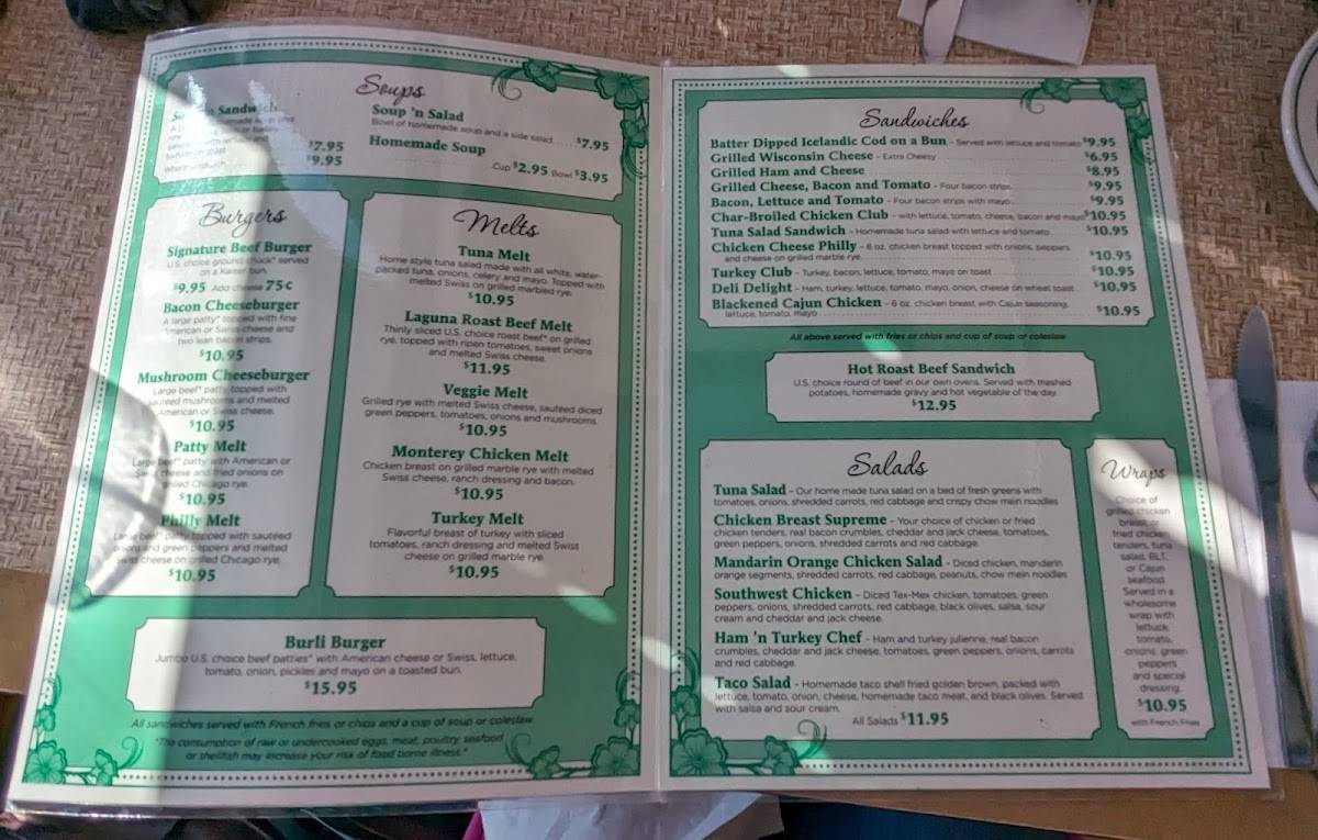 Menu at Sheila Mae's Town Fryer restaurant, Burlington