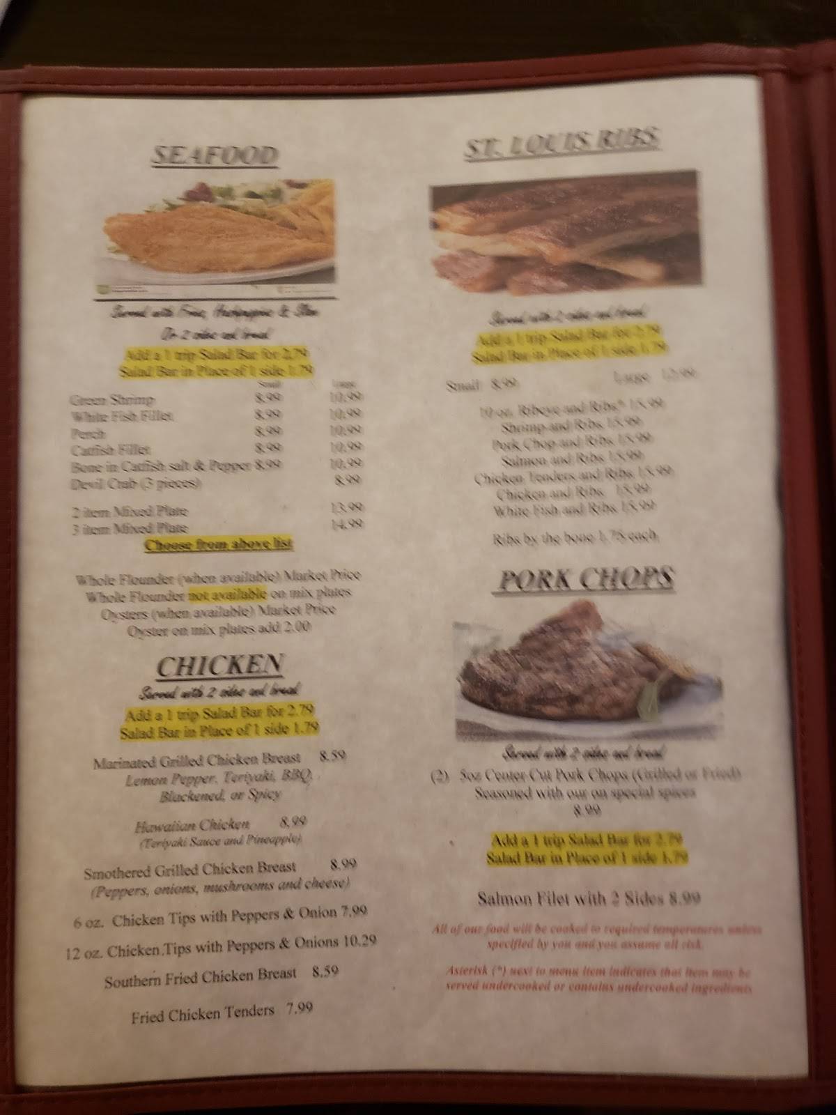 Menu at Creekside Clock Seafood and Steakhouse, Shelby