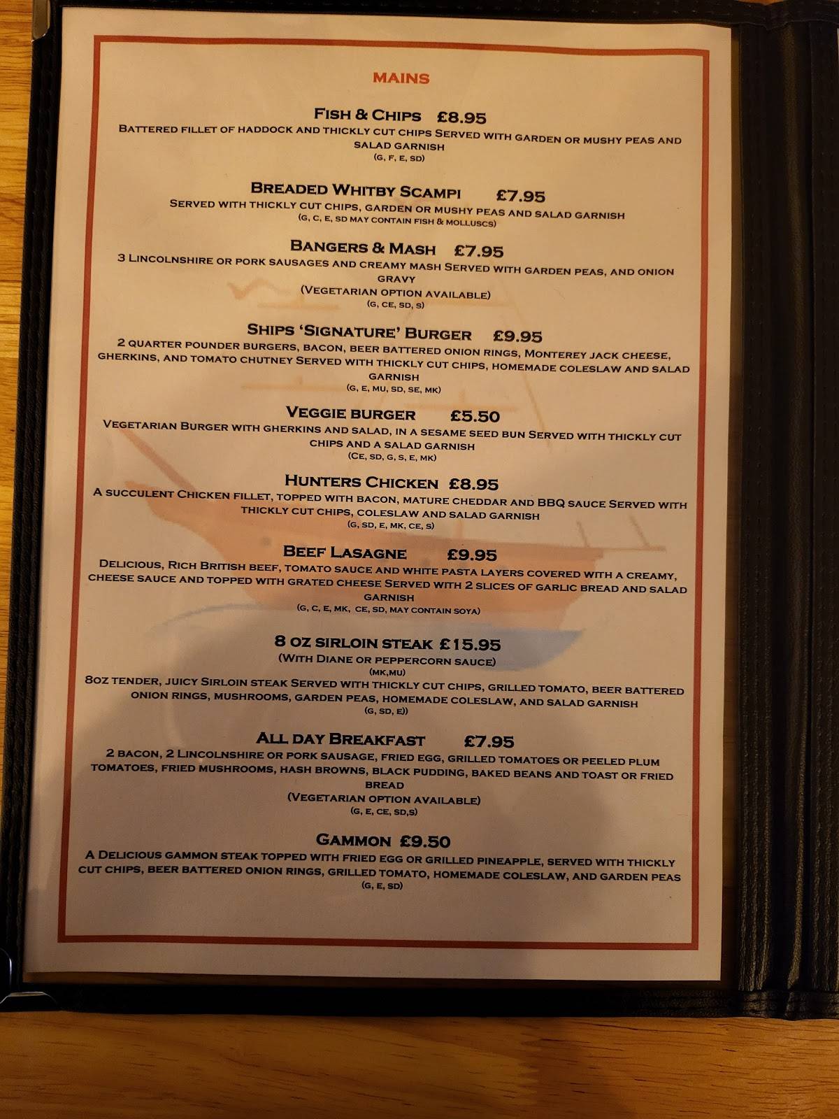 Menu at Ship Inn pub & bar, Horncastle