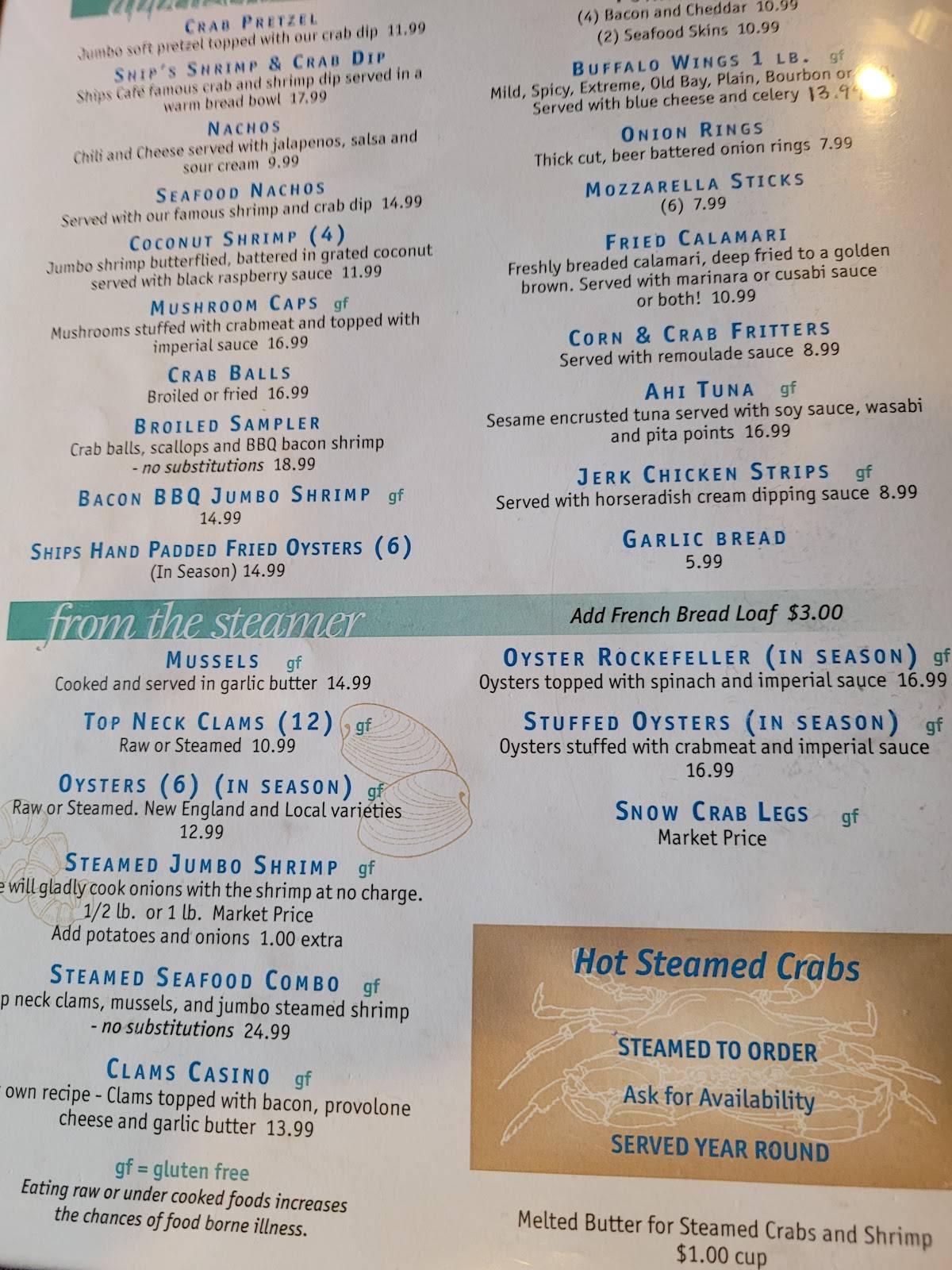Menu at Ships Cafe Restaurant and Crab House, Catonsville