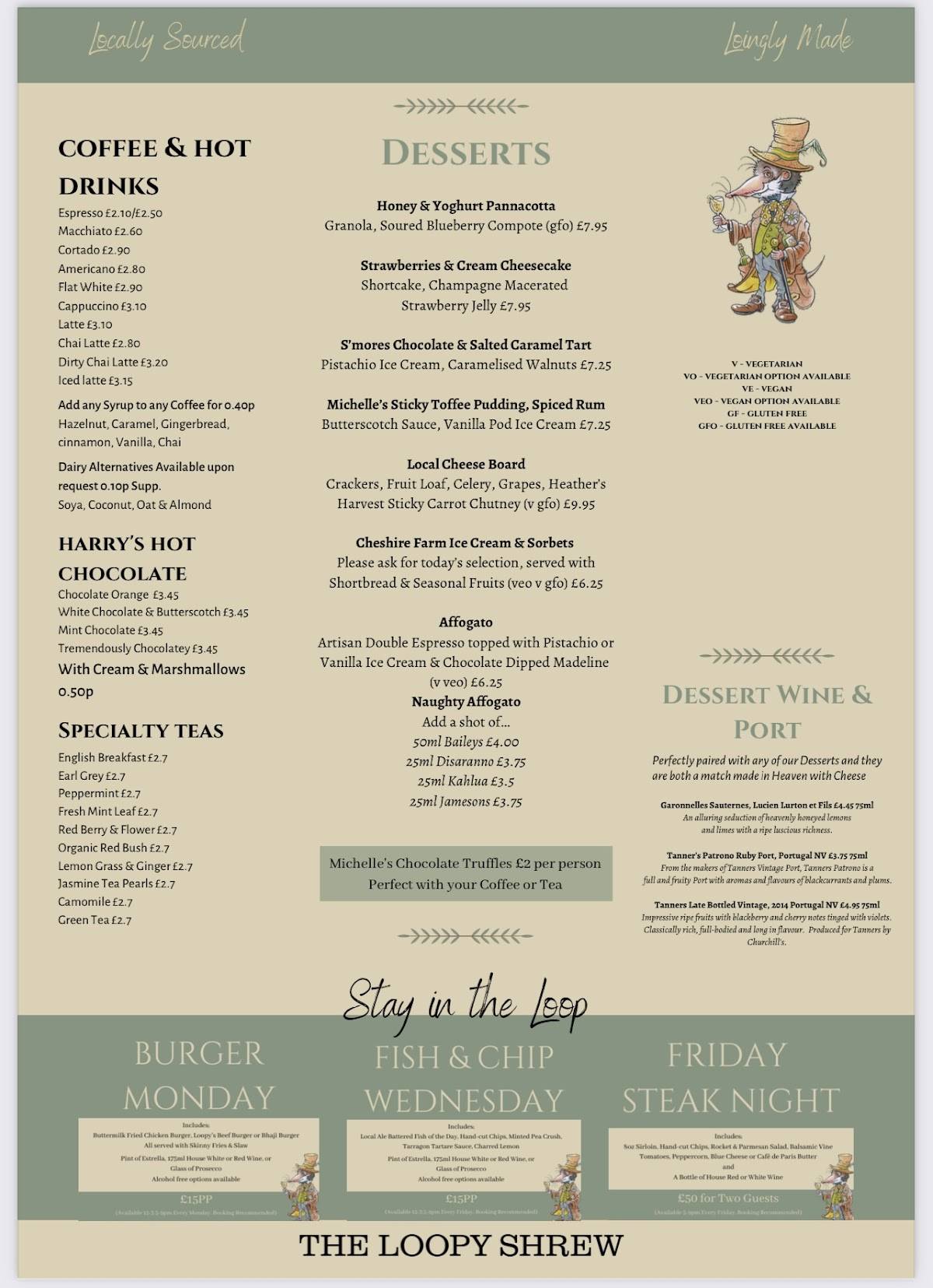 Menu at The Loopy Shrew pub & bar, Shrewsbury