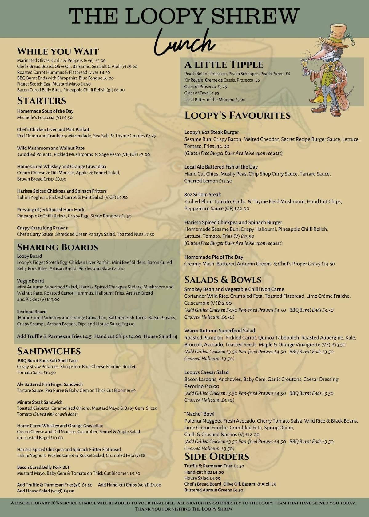 Menu at The Loopy Shrew pub & bar, Shrewsbury