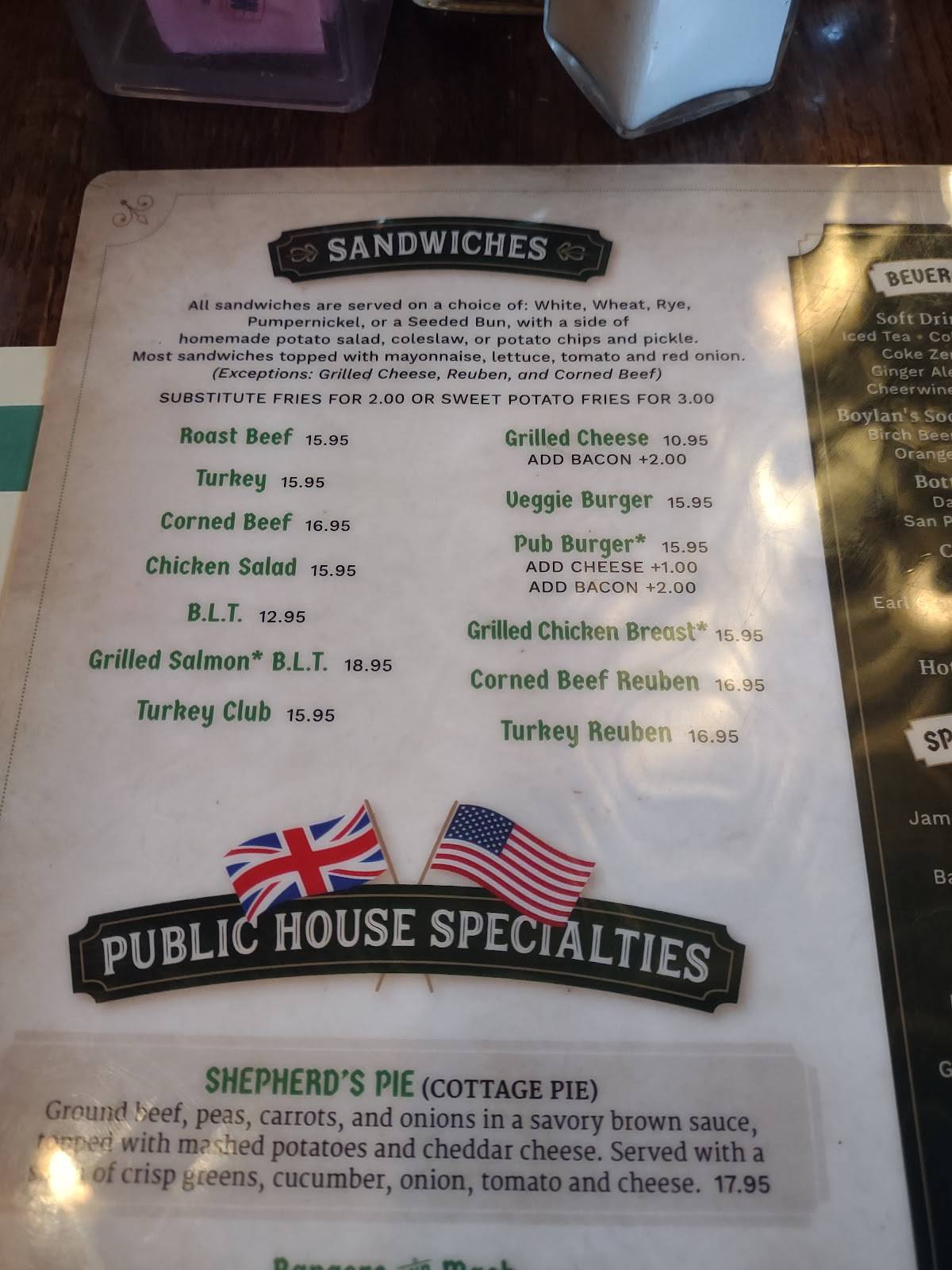 Menu at Six Pence Pub, Blowing Rock
