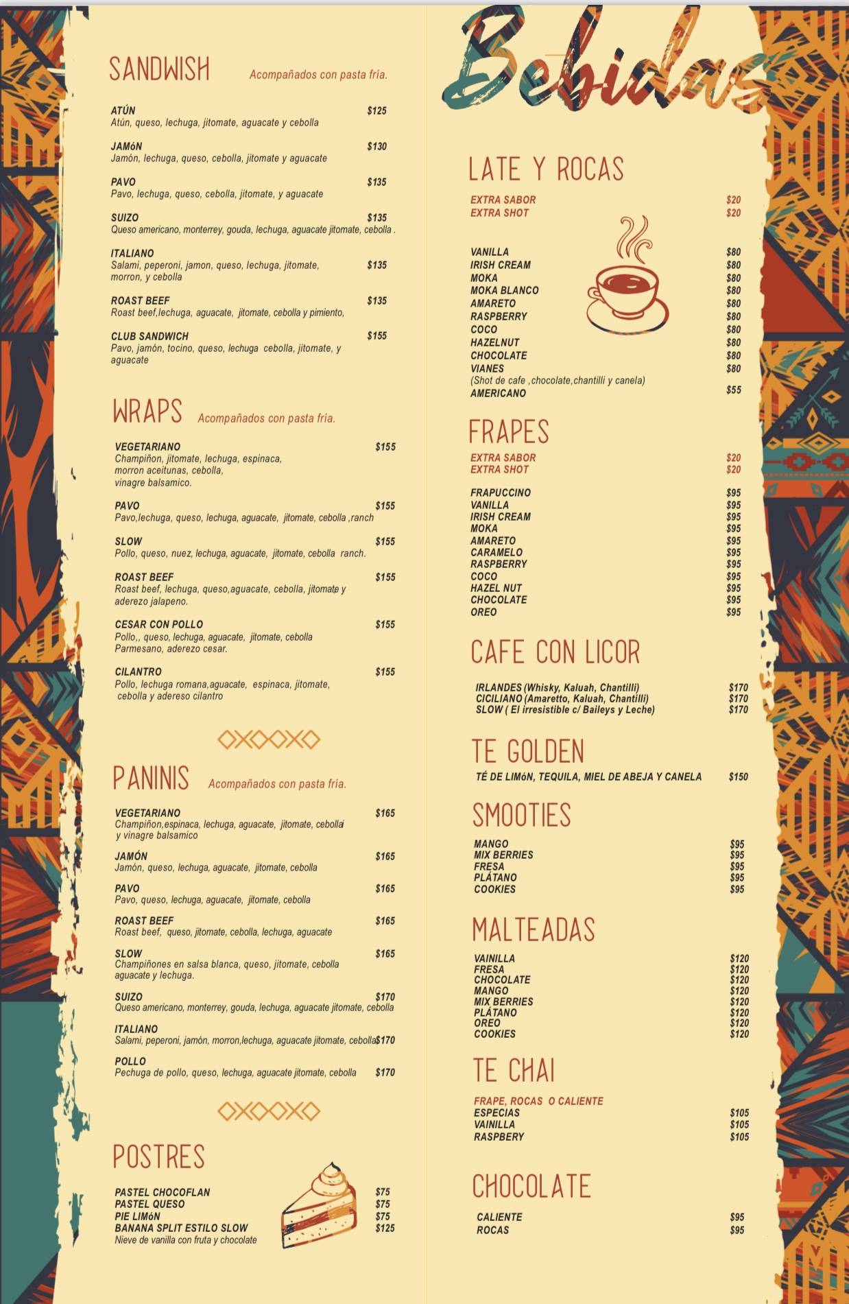 Menu at Slow down pub & bar, Mexicali