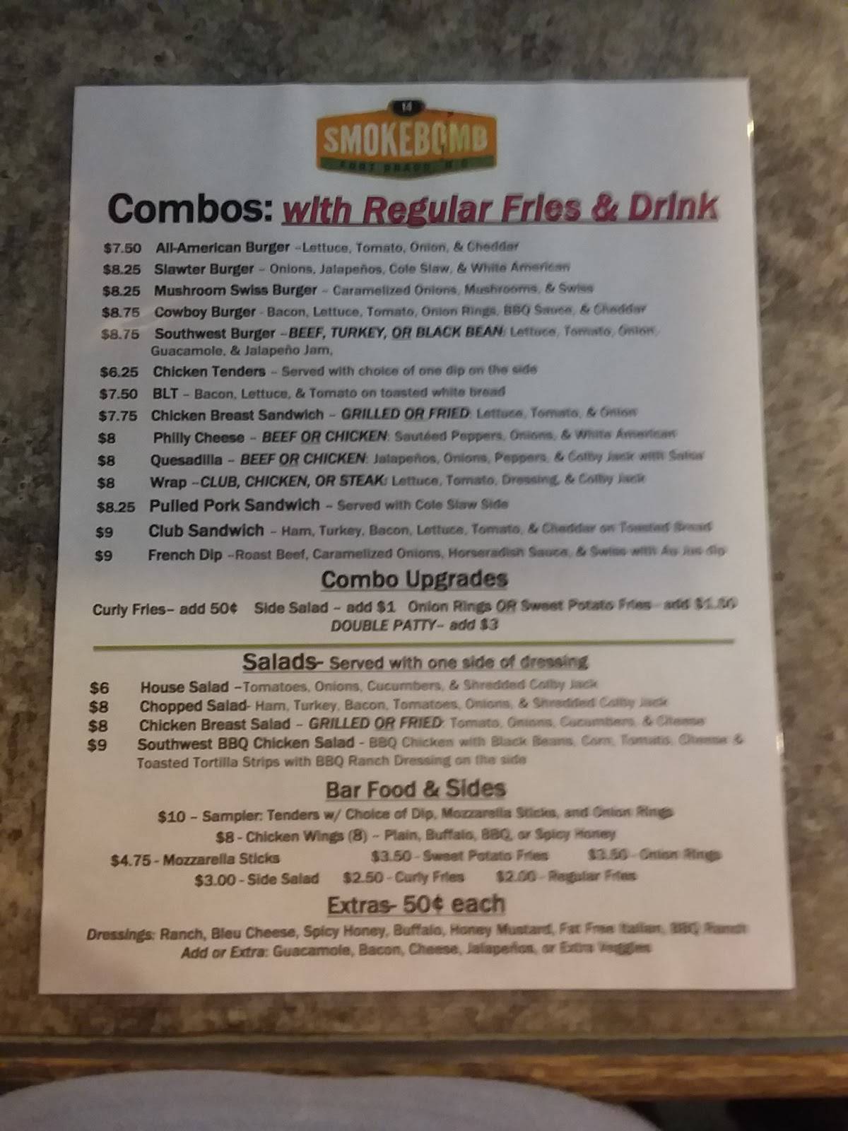 Menu at Smoke Bomb Grille pub & bar, Fort Bragg