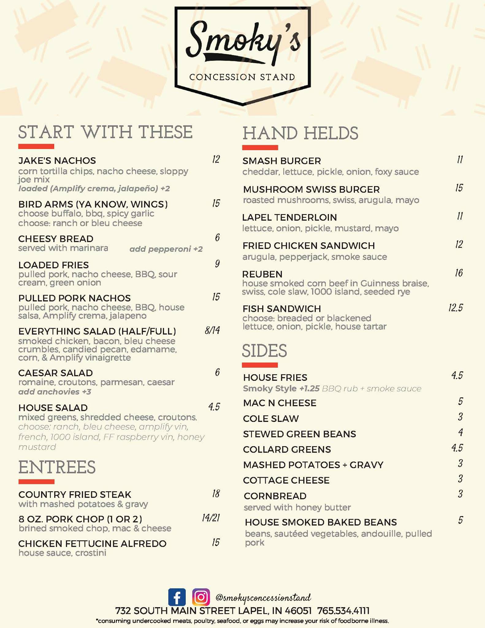 Menu at Smoky's Concession Stand BBQ, Lapel