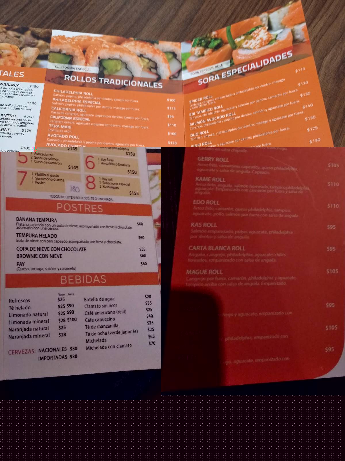 Menu at Sora Sushi Bar, Matamoros, Calle Sexta 504 Plaza Andrea