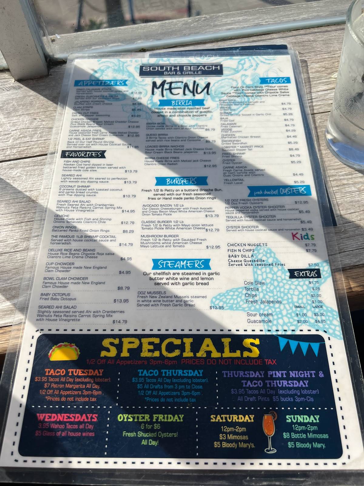 Menu at South Beach Bar & Grille, San Diego