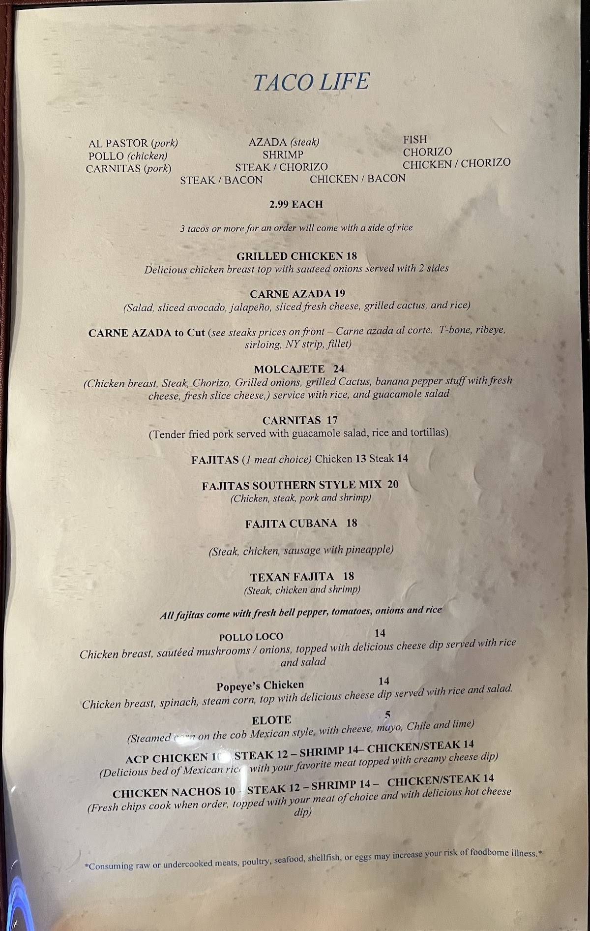 Menu at Southern Steakhouse, Seneca