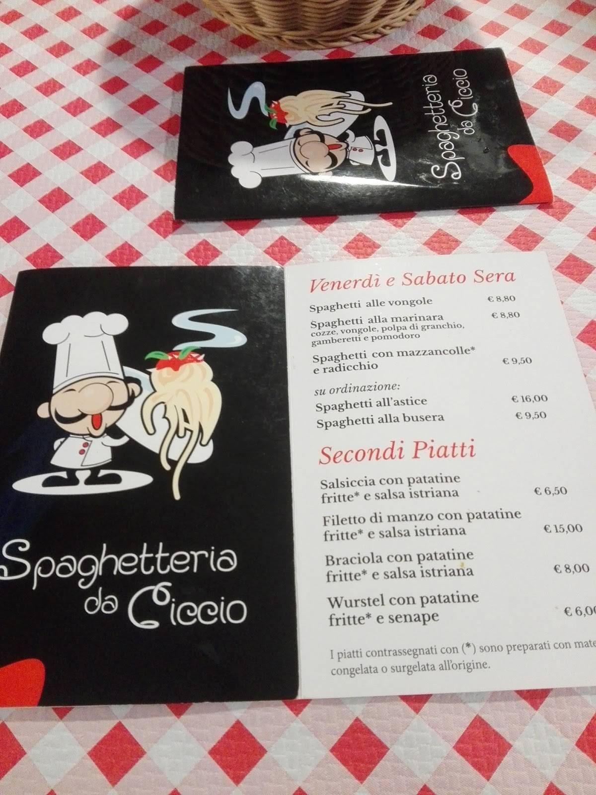 Menu da Spaghetteria da Ciccio ristorante, Scorzè