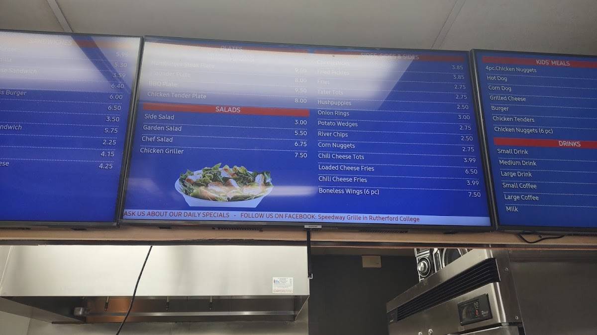 Menu at Speedway Cafe, Rutherford College, 611 Malcolm Blvd