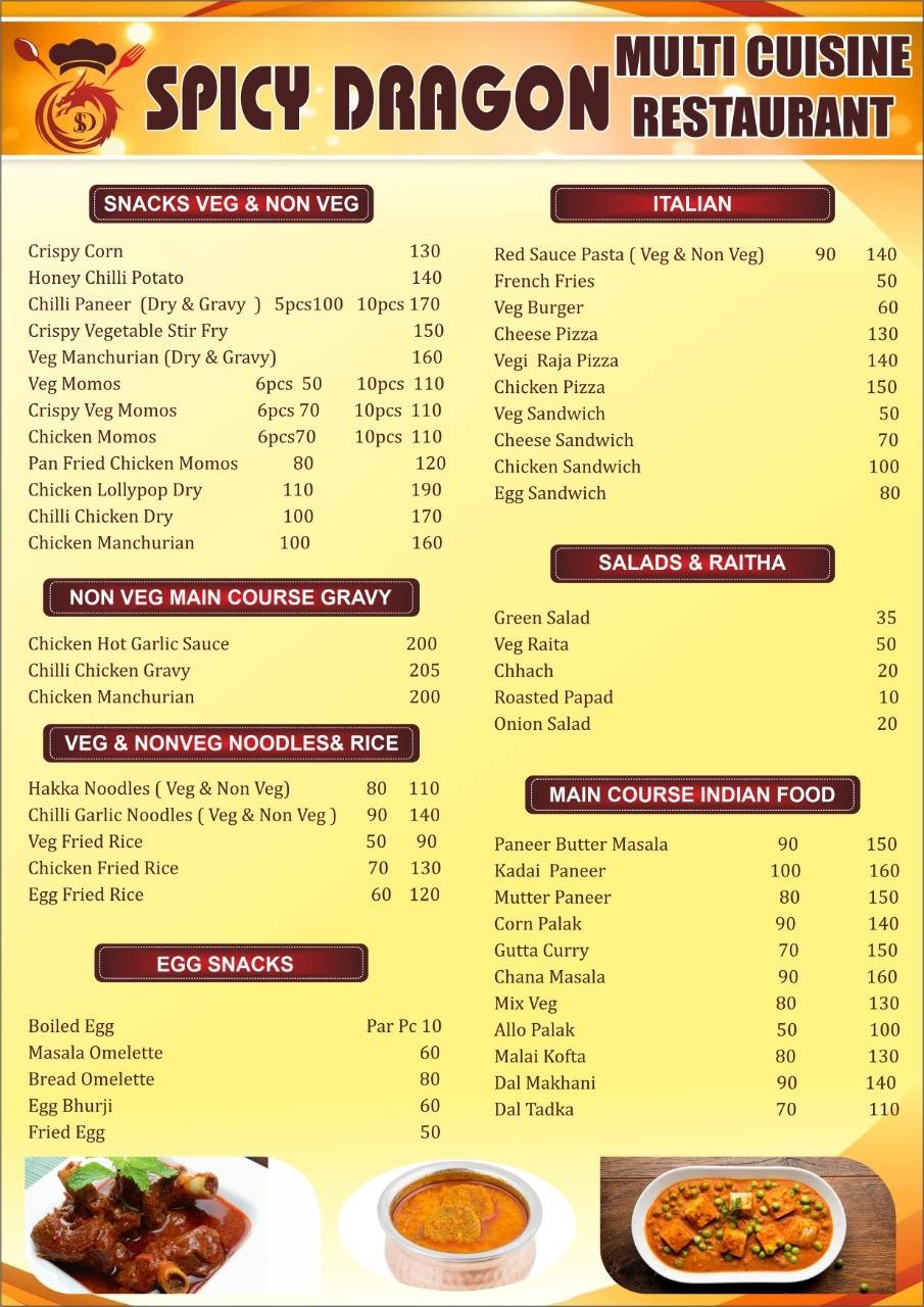 Menu at Spicy Dragon Multi Cuisine Restaurant, Jodhpur