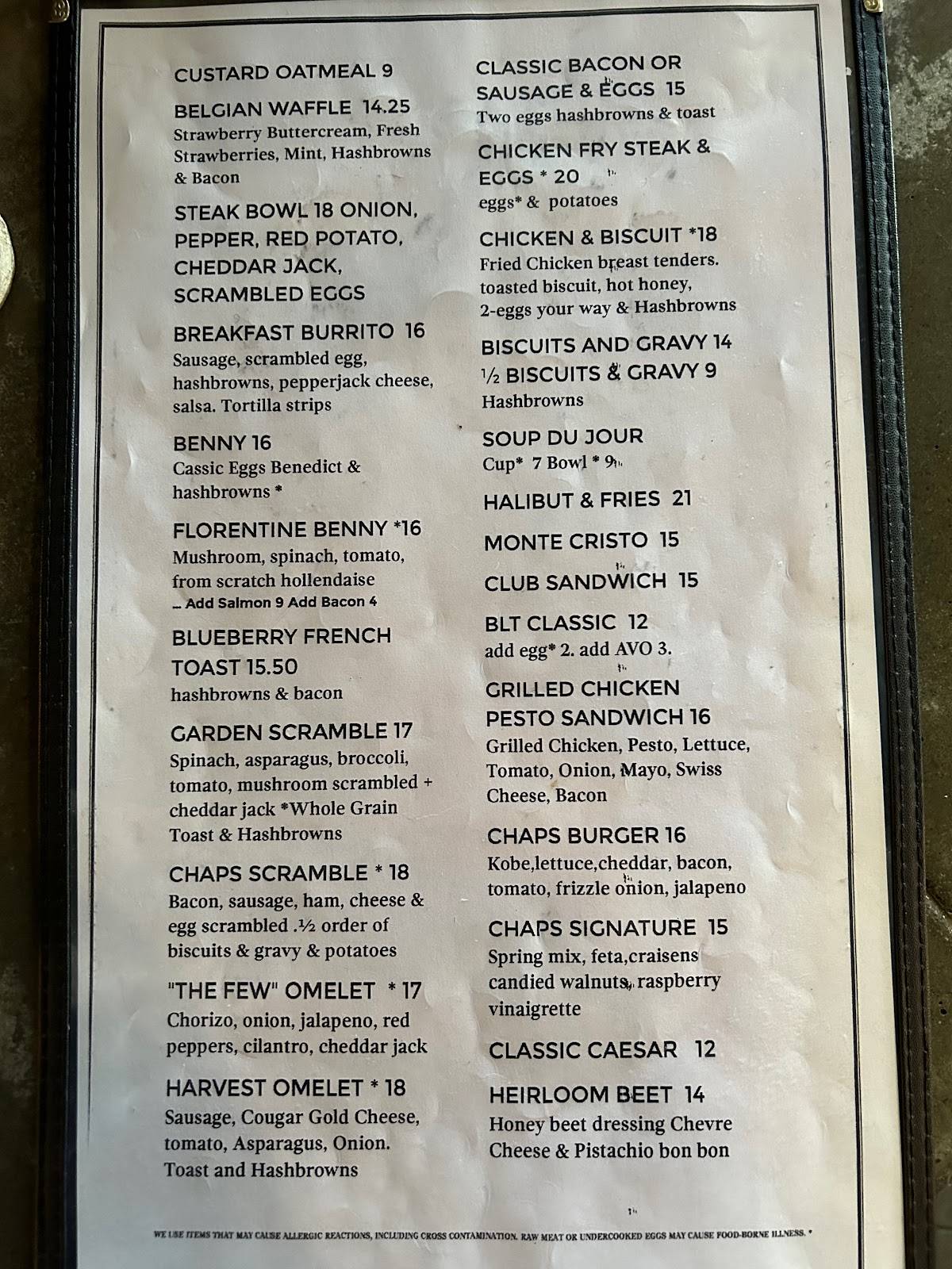 Menu at Chaps Diner and Bakery Spokane, Spokane